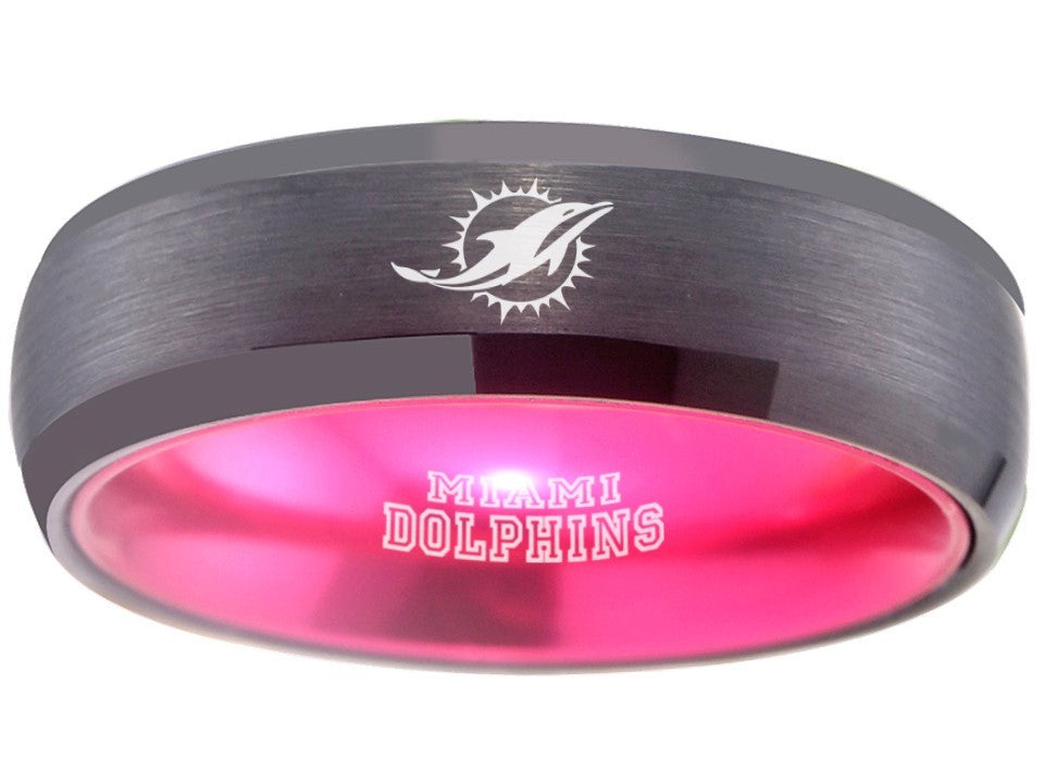Miami Dolphins Ring Black & Pink Tungsten Wedding Ring #miami #dolphin ...