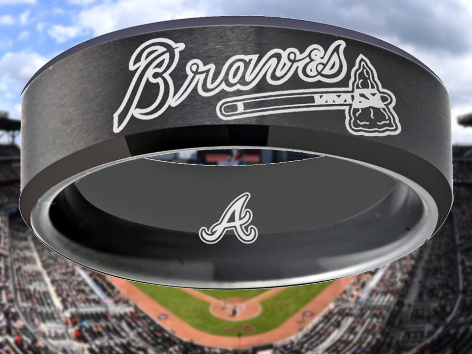 Atlanta Braves Ring Rose Matte Black Tungsten Wedding Ring Sizes 6 - 1 ...