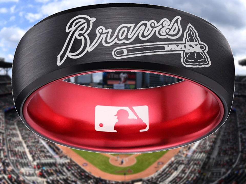 Atlanta Braves Ring Braves Logo Ring Black and Red Wedding Band #mlb # ...