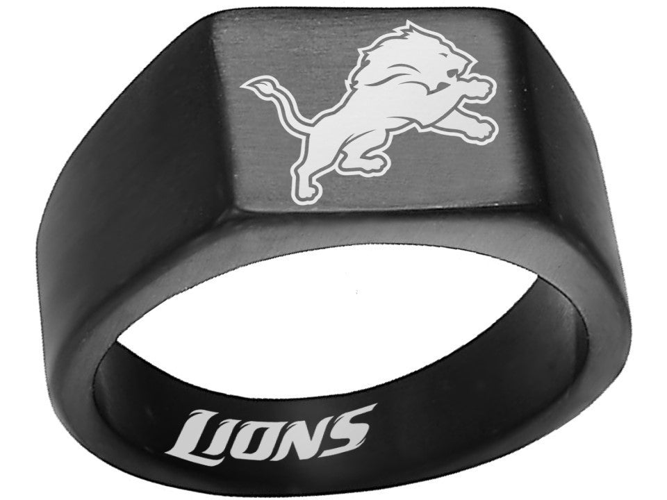 Detroit Lions Ring Black Titanium 10mm Ring Sizes 8 12 11