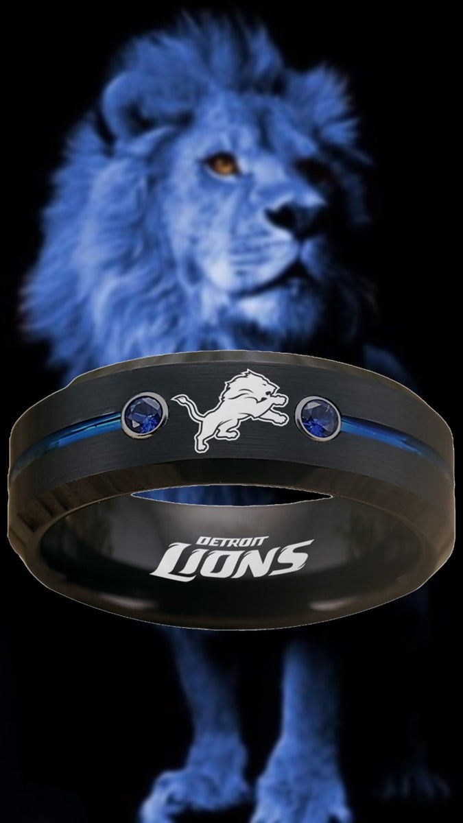 Detroit Lions Ring Black & Blue CZ Wedding Band | Sizes 6-13 ...